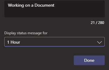 Set Status Message in Microsoft Teams