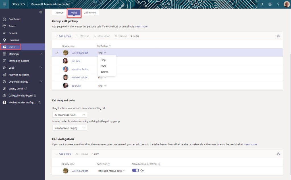 Group Call Pickup and Delegation in Microsoft Teams