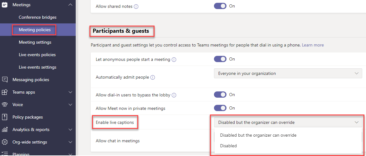Microsoft Teams Live Captioning in Meetings
